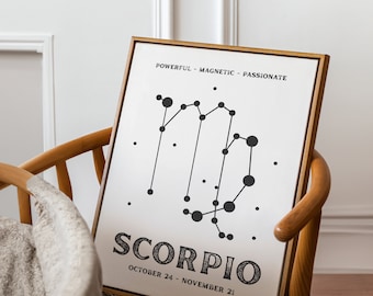 Scorpio Print, Zodiac Poster, Digital Download Print, Trendy Wall Art ...
