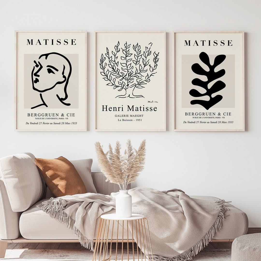 Set of 3 Henri Matisse Inspired Printable Wall Art Neutral Abstract ...