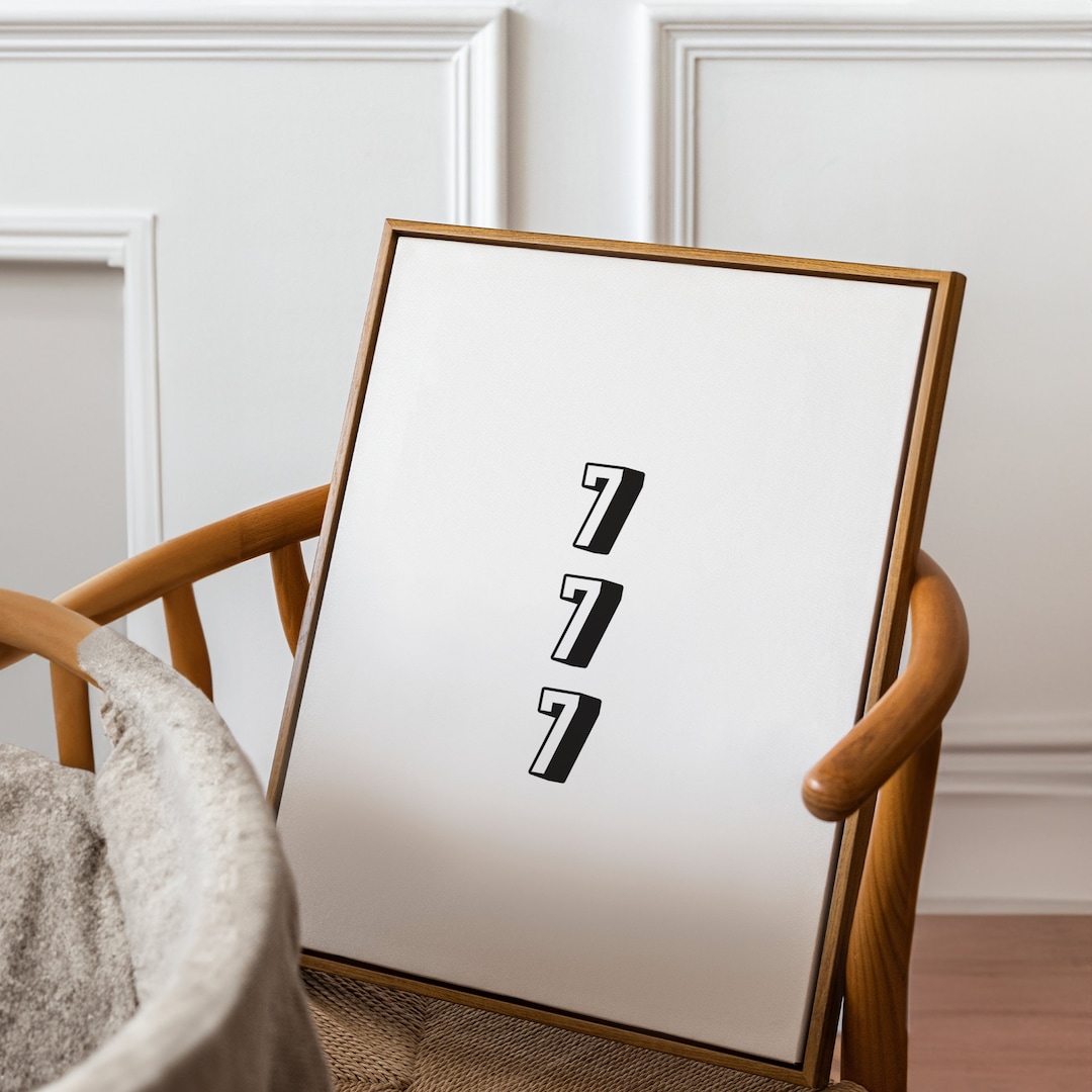 777 Lucky Number Poster, White Decor, Retro Wall Art, Funny Art, Trendy ...