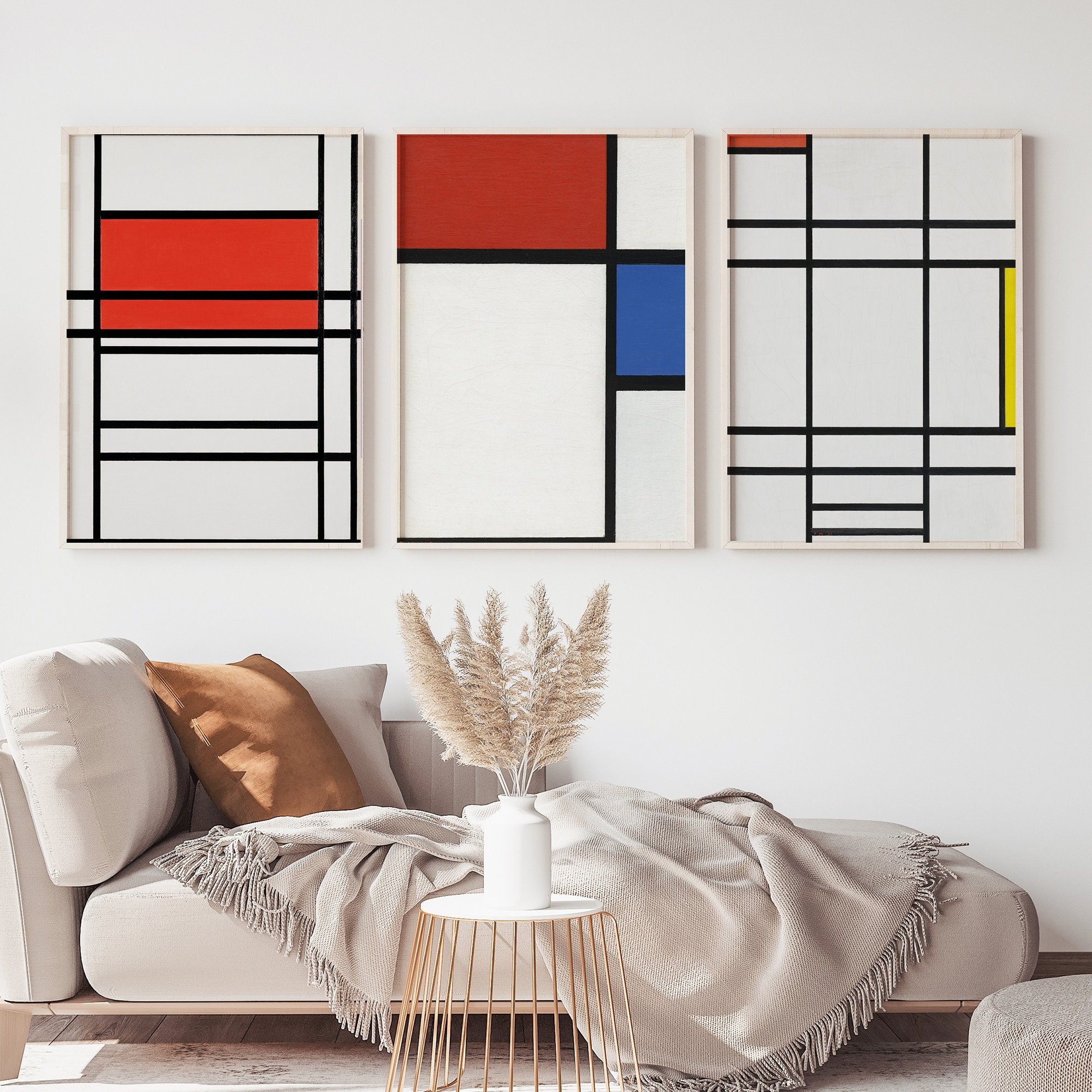 Piet Mondrian Print, Set of 3, Geometric Wall Set, Piet Mondrian ...