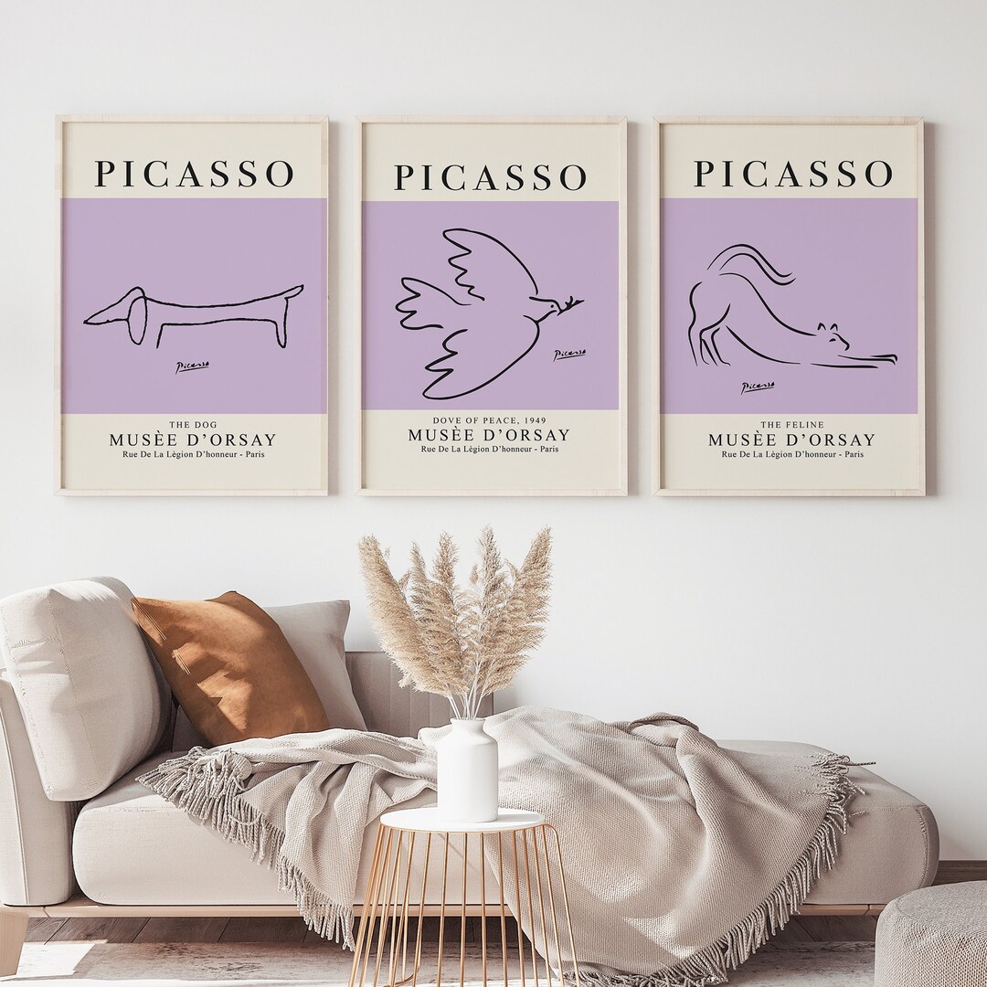 Picasso Print, Set of 3, Pablo Picasso, Picasso Gallery Wall Set, Pink ...