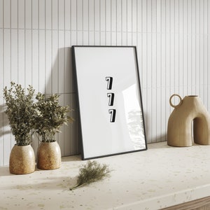 777 Lucky Number Poster, White Decor, Retro Wall Art, Funny Art, Trendy ...