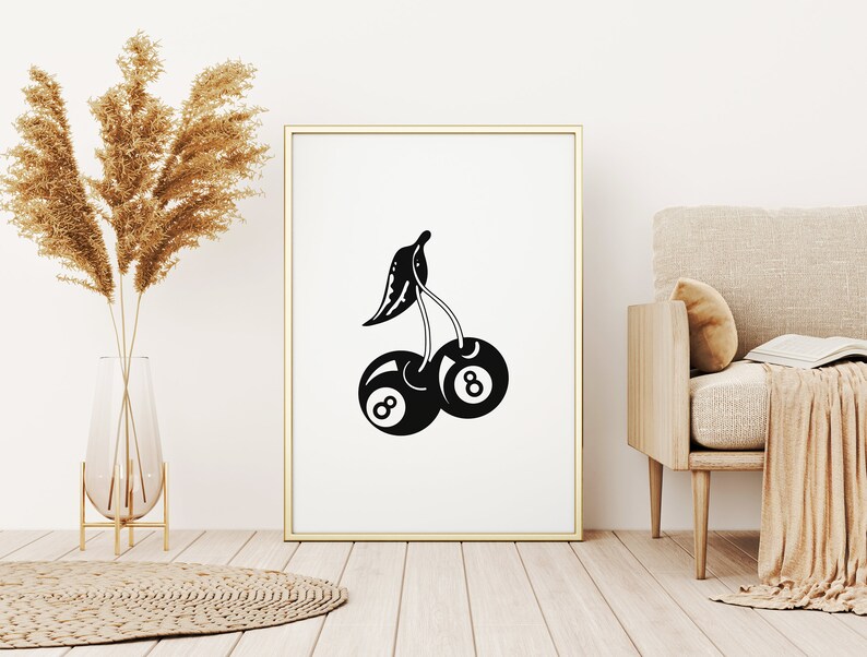 Trendy Retro 8 Ball Cherries Print Modern Decor Illustration - Etsy