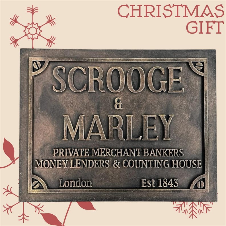 Handmade Bronze Effect Scrooge & Marley Victorian Christmas Plaque ...