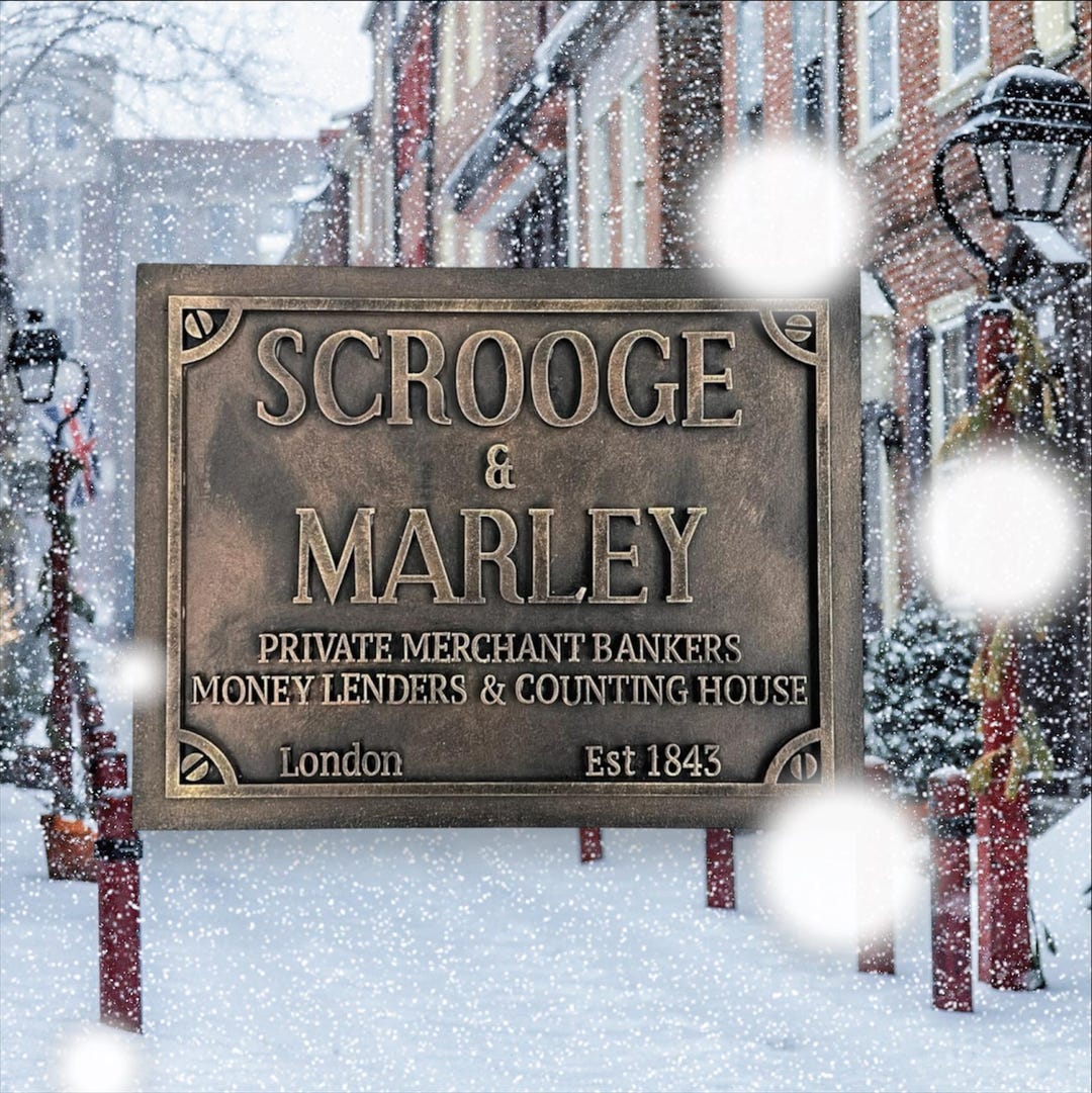 Handmade Bronze Effect Scrooge & Marley Victorian Christmas Plaque ...