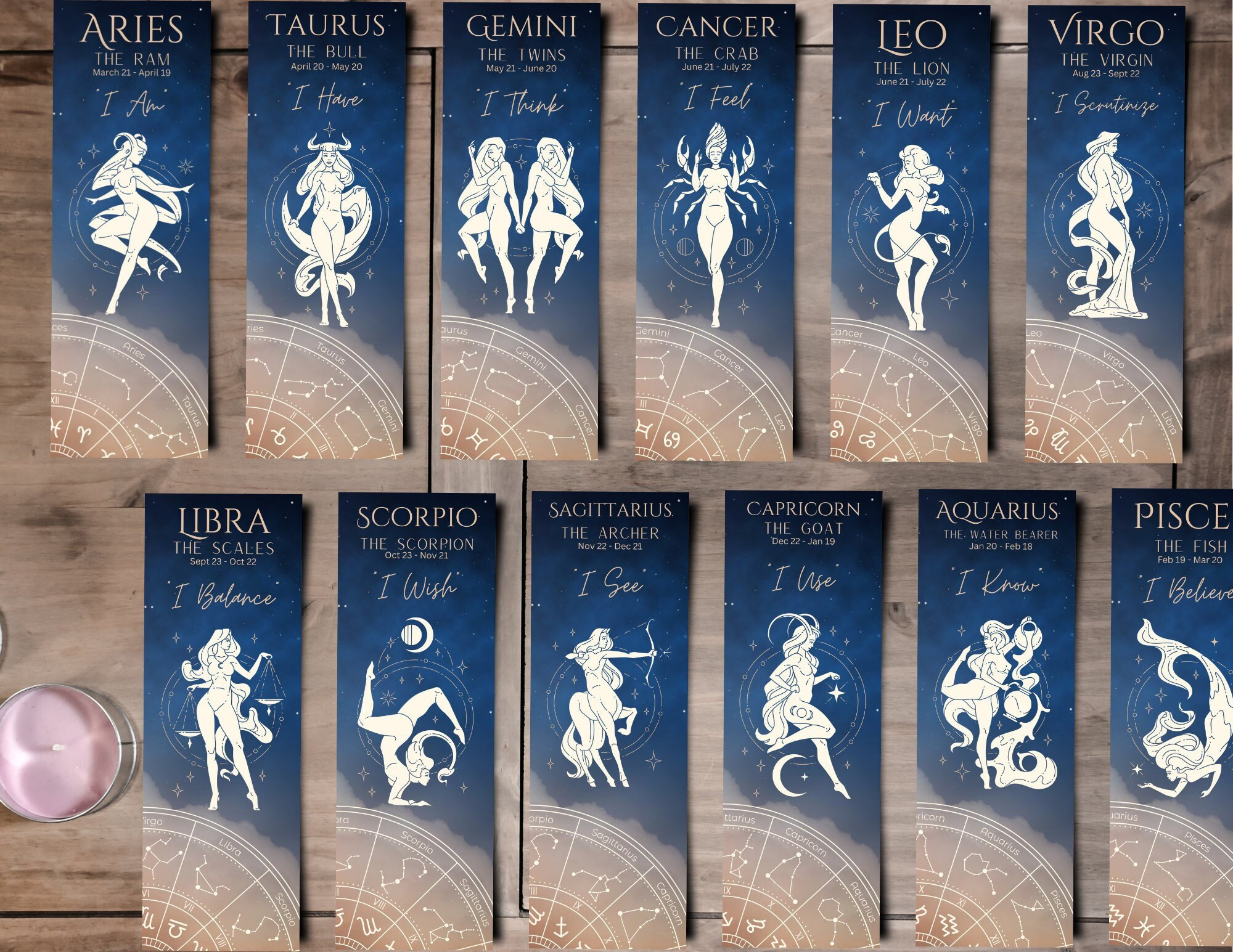 Printable Zodiac Sign Bookmarks, Instant Download, Zodiac Gifts, Book ...
