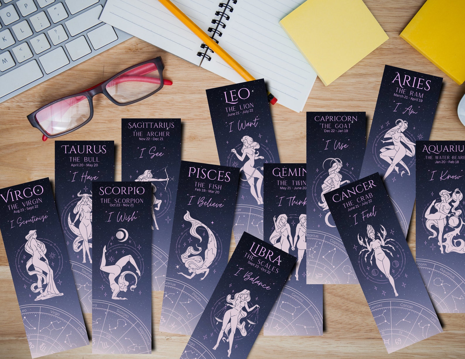 Printable Zodiac Sign Bookmarks, Instant Download, Zodiac Gifts, Book ...