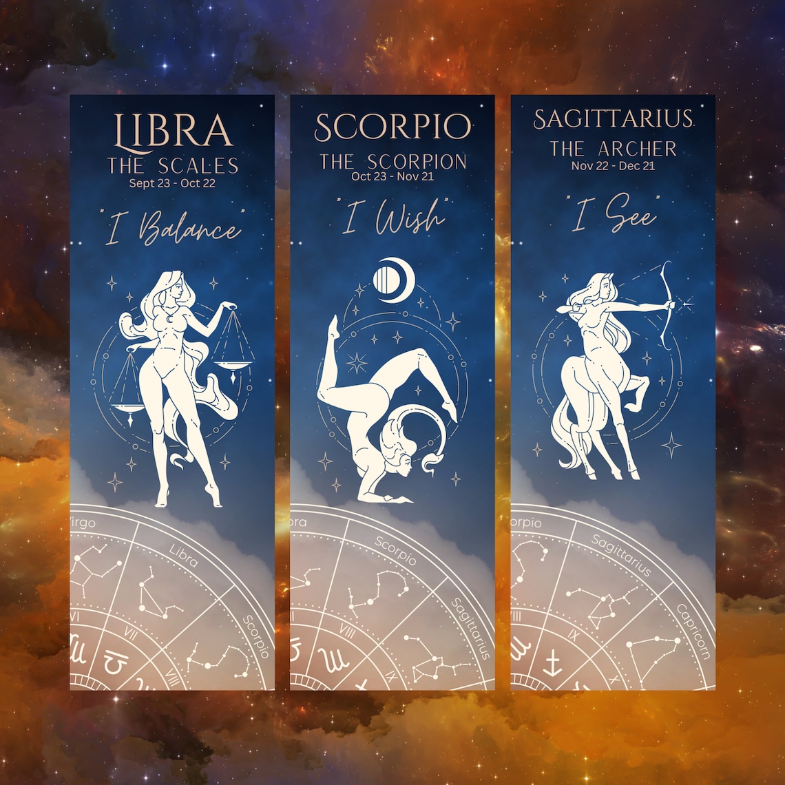 Printable Zodiac Sign Bookmarks, Instant Download, Zodiac Gifts, Book ...