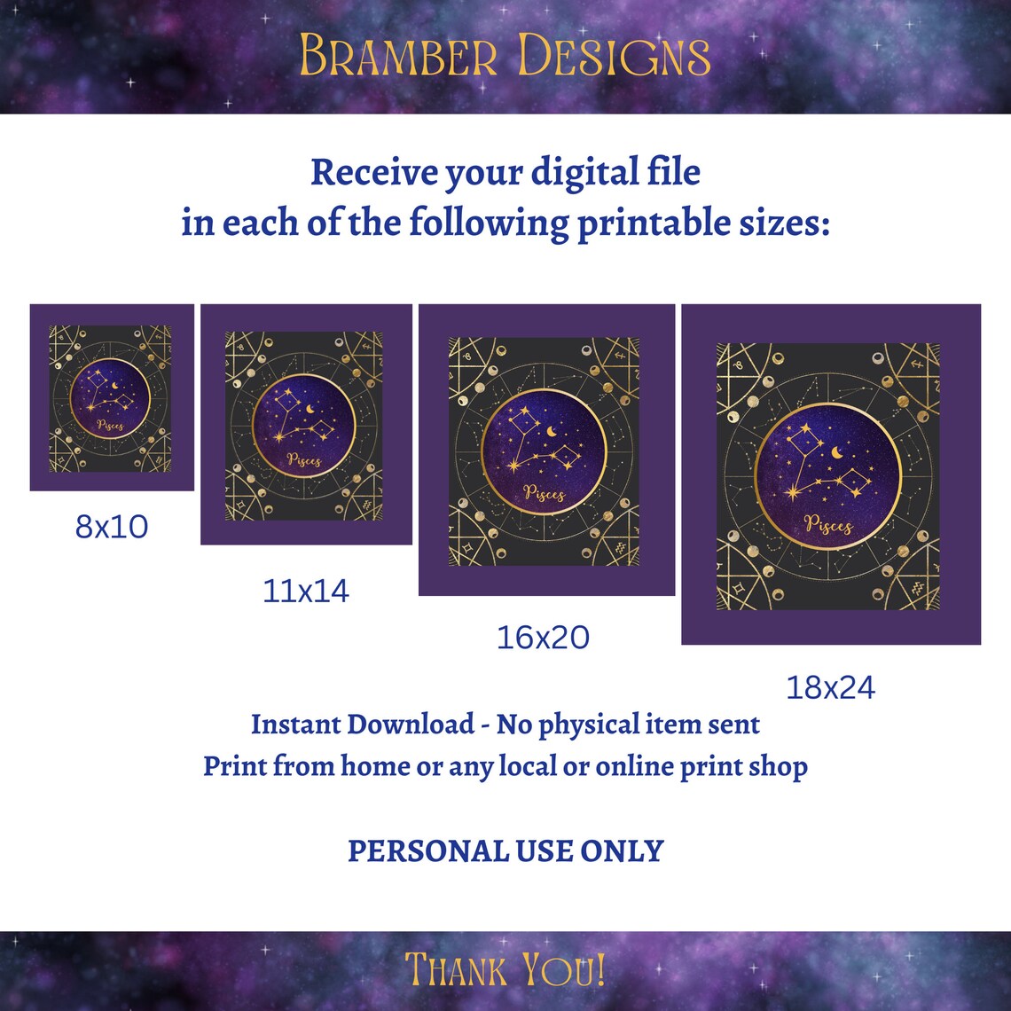 Printable Pisces Zodiac Constellation Wall Art Astrology Wall - Etsy