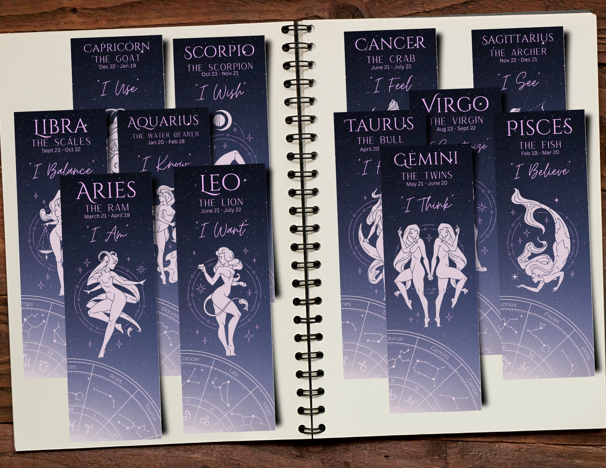 Printable Zodiac Sign Bookmarks, Instant Download, Zodiac Gifts, Book ...