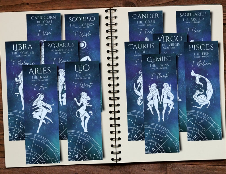 Printable Zodiac Bookmarks Set – Astrology Digital Download, Horoscope ...