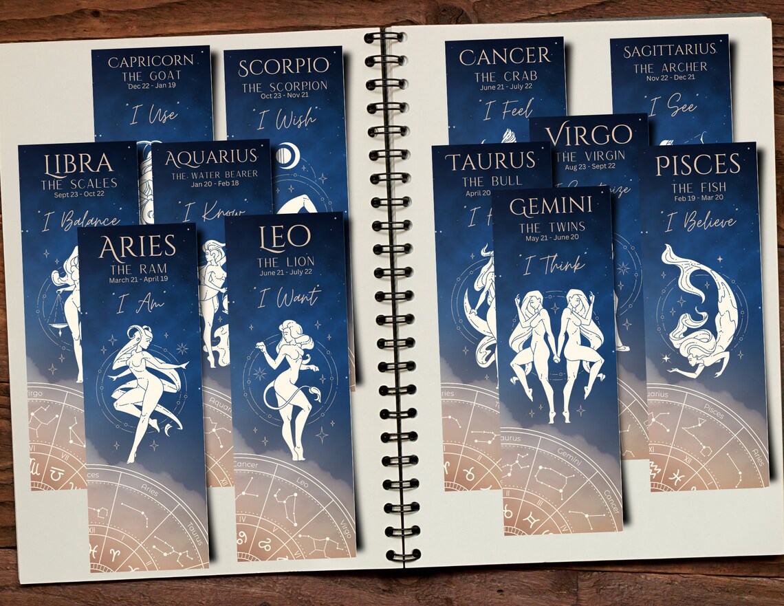 Printable Zodiac Sign Bookmarks, Instant Download, Zodiac Gifts, Book ...