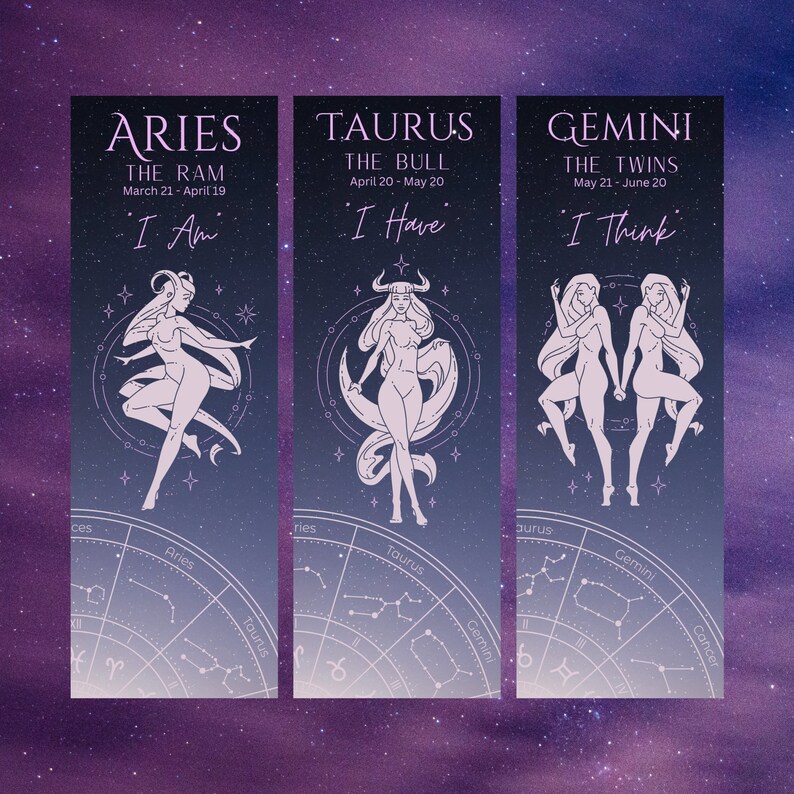 Printable Zodiac Sign Bookmarks, Instant Download, Zodiac Gifts, Book ...