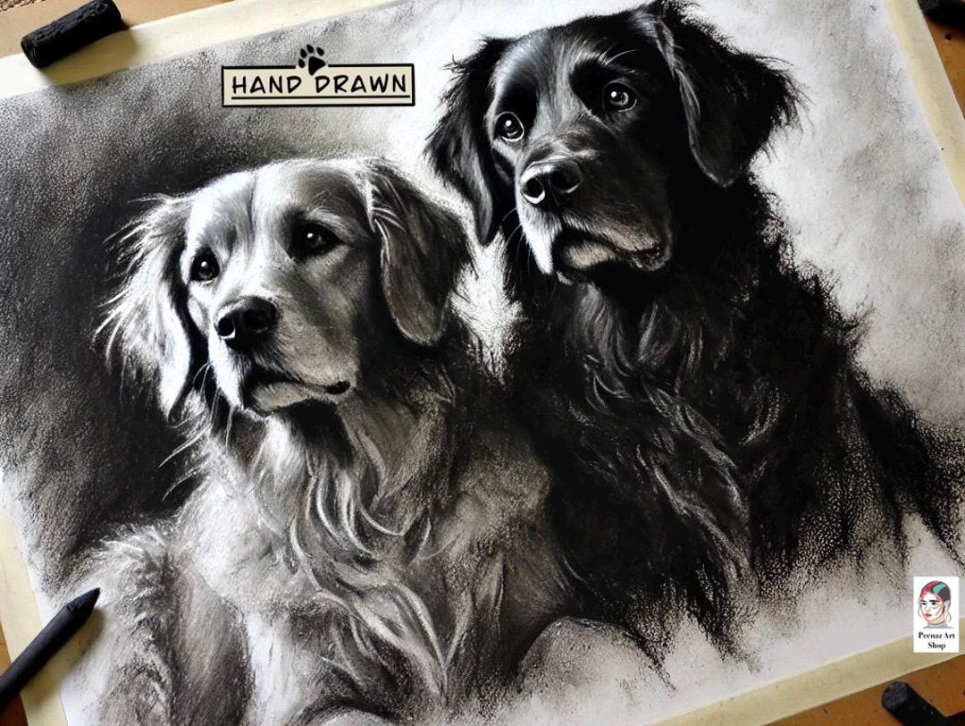 Hand-drawn Charcoal Pet Portrait: Custom Dog Art - Etsy