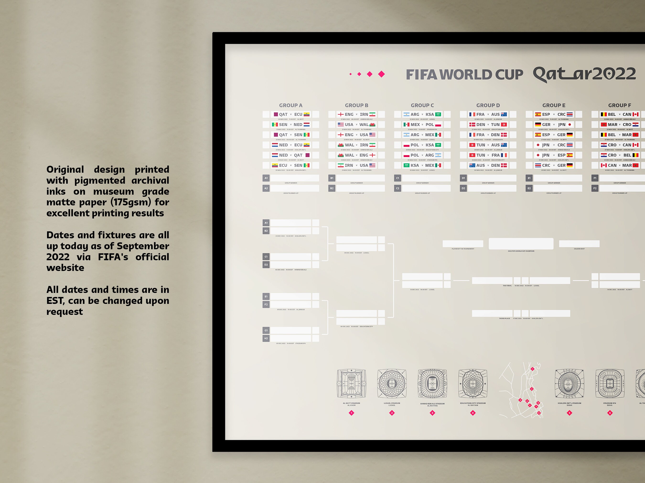 Qatar World Cup 2022 Printed Wall Chart - Etsy