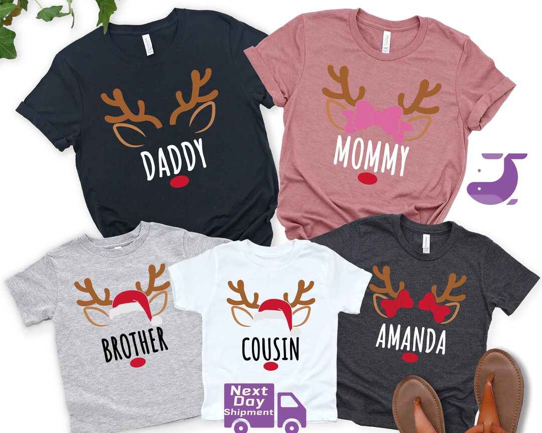 Personalized Reindeer Family Christmas Shirt, Custom Name Christmas ...