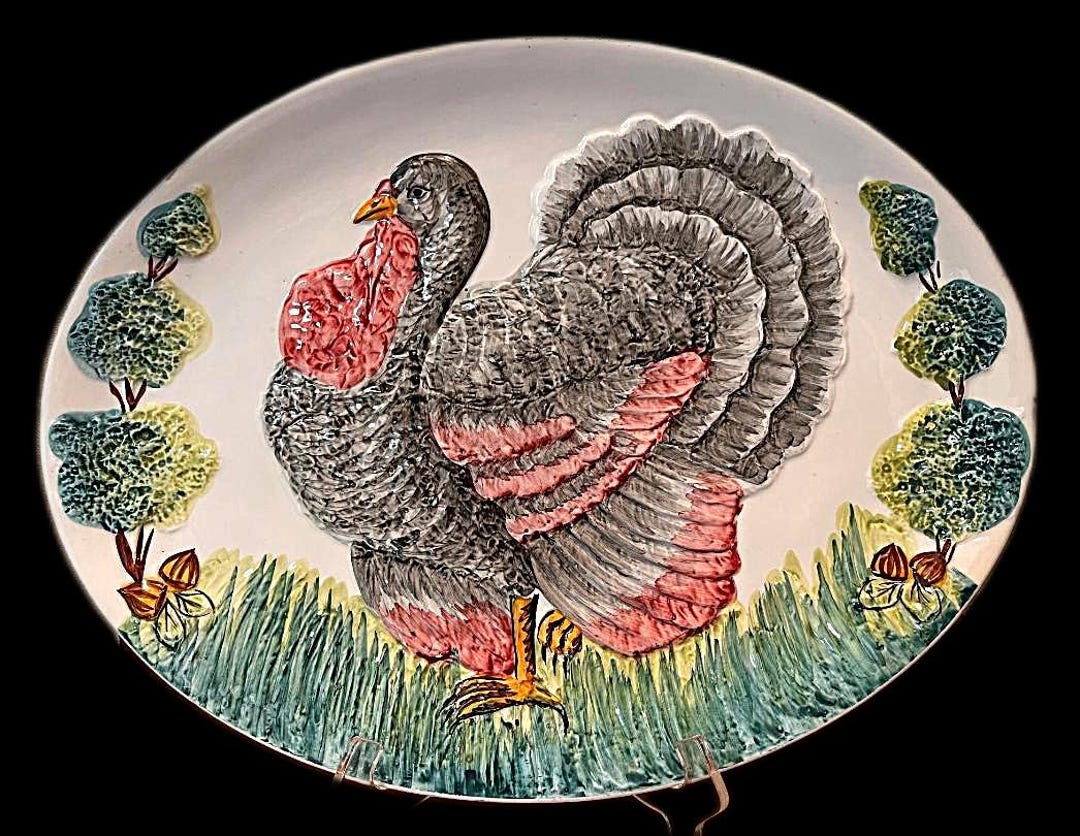 Vintage Hand Painted Ceramic Thanksgiving Turkey Platter Made in Italy ...