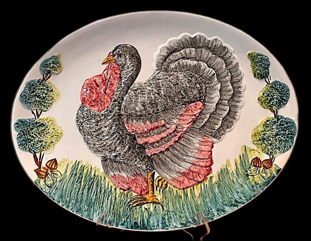 Vintage Hand Painted Ceramic Thanksgiving Turkey Platter Made in Italy ...