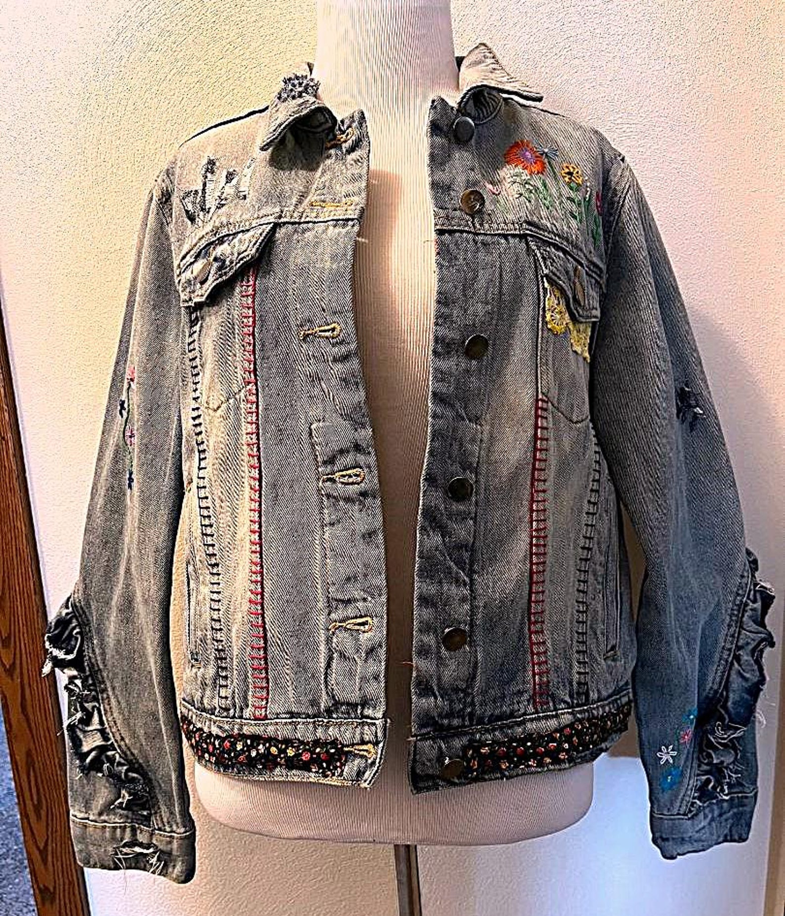 Reworked Distress Embroidery Appliqued One-of-a-kind Womens Denim ...