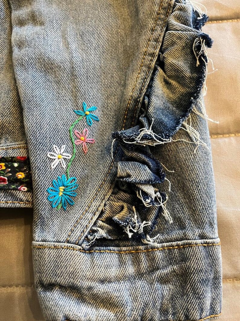 Reworked Distress Embroidery Appliqued One-of-a-kind Womens Denim ...