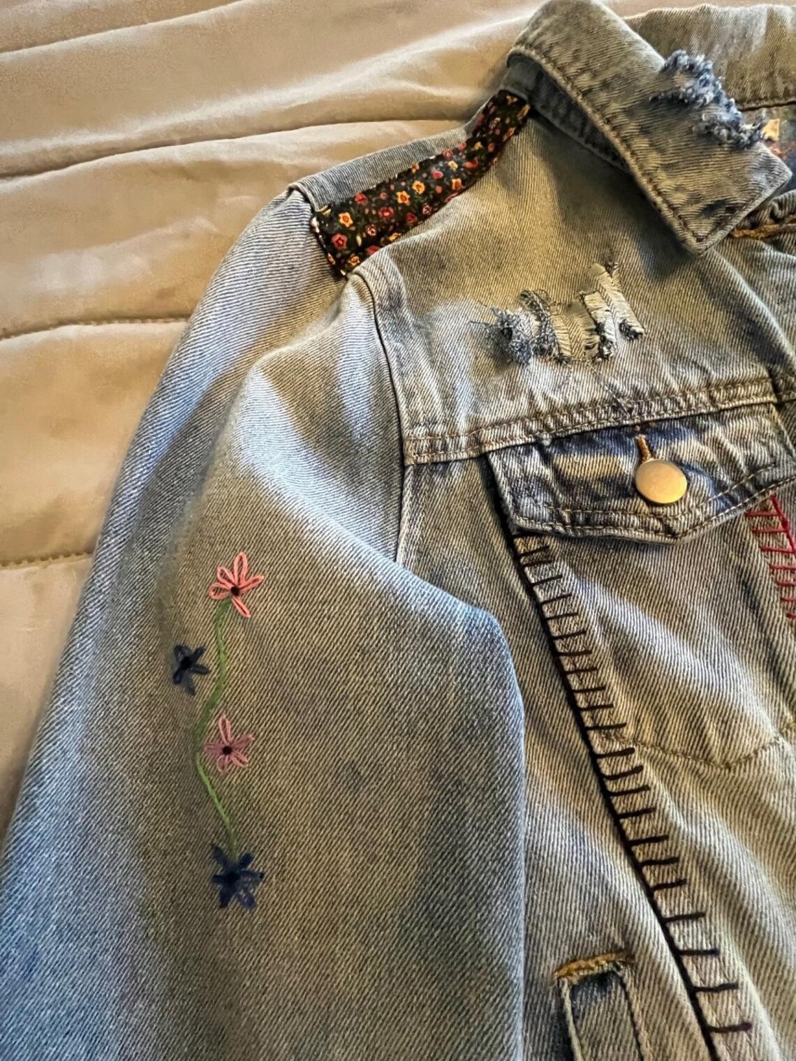 Reworked Distress Embroidery Appliqued One-of-a-kind Womens Denim ...
