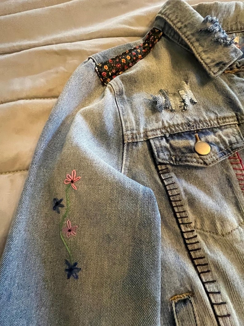 Reworked Distress Embroidery Appliqued One-of-a-kind Womens Denim ...