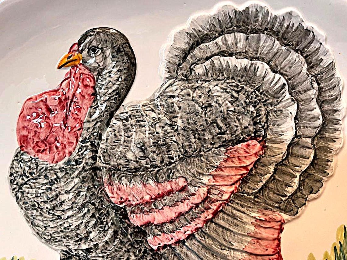 Vintage Hand Painted Ceramic Thanksgiving Turkey Platter Made in Italy ...