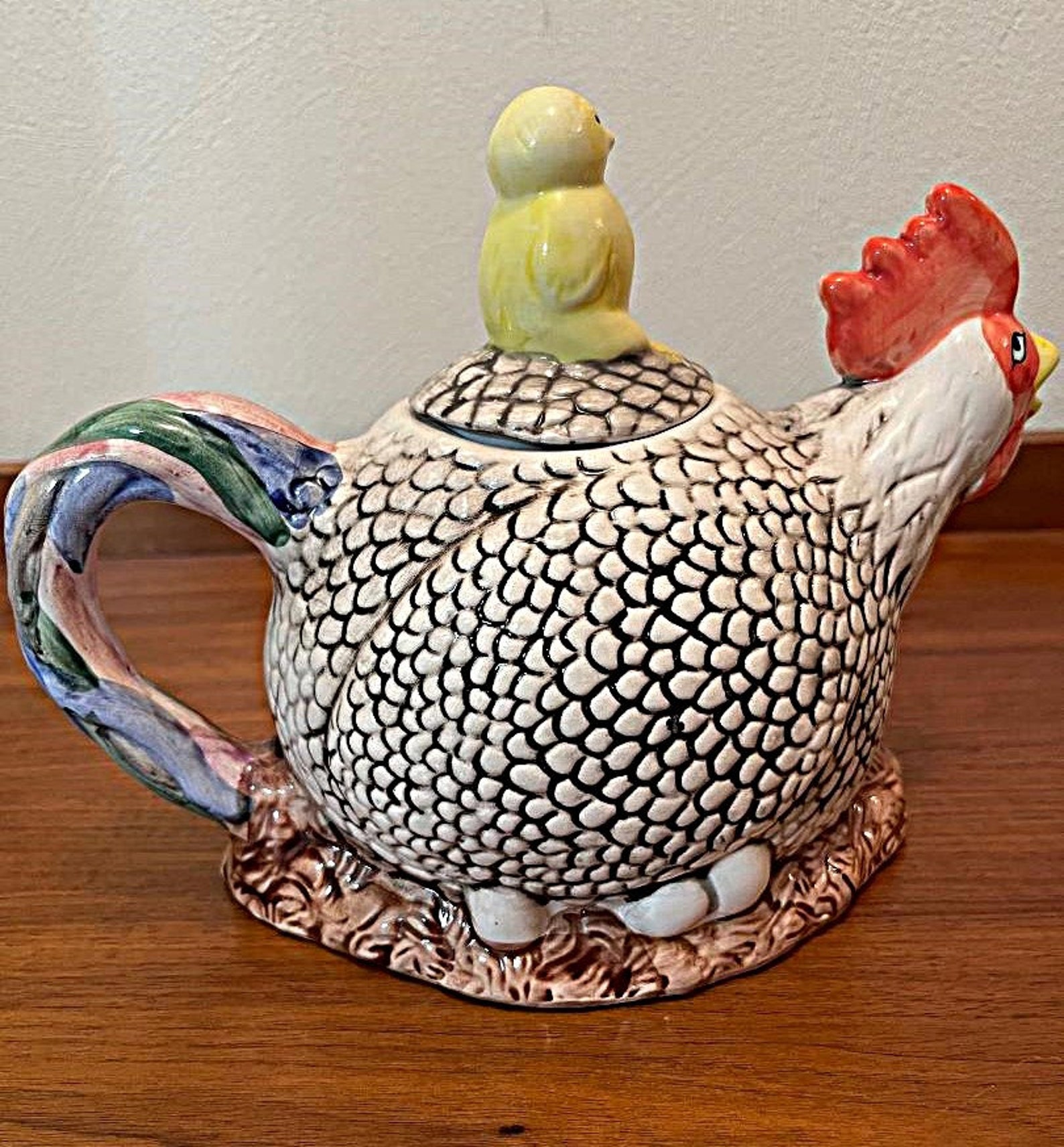 WCL Hen With Baby Chicks Majolica Style Ceramic Teapot Farmhouse ...