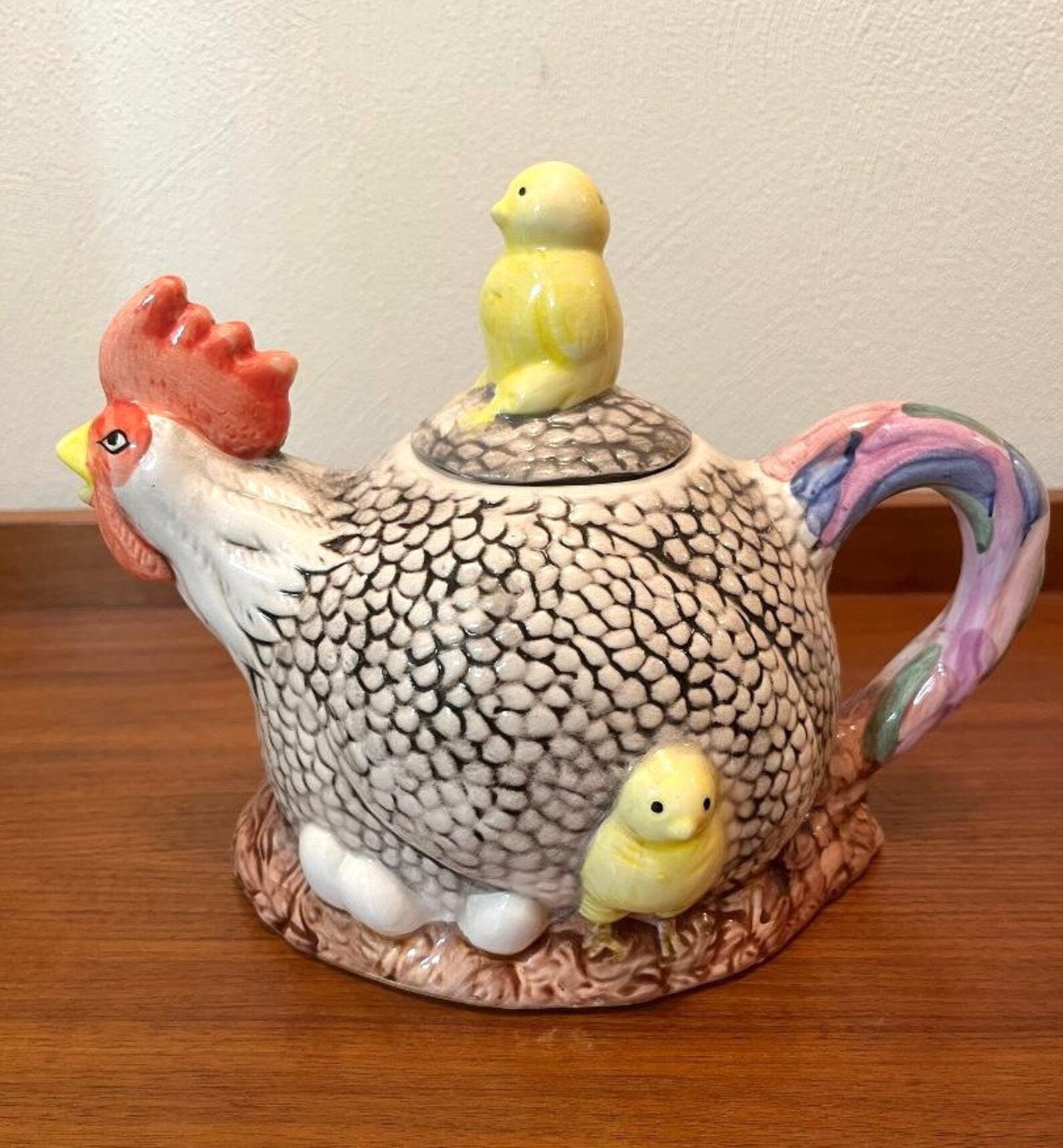 WCL Hen With Baby Chicks Majolica Style Ceramic Teapot Farmhouse ...