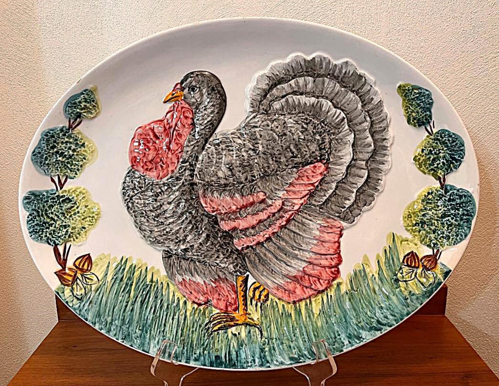 Vintage Hand Painted Ceramic Thanksgiving Turkey Platter Made in Italy ...