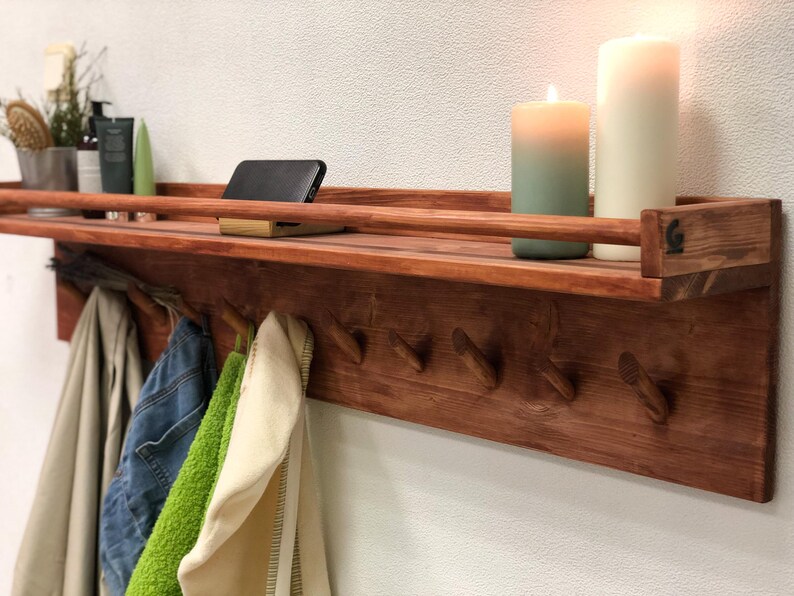 Shaker Shelf With Pegs Wood Hook Spice Rack Coffee Bar Shelf Home Decor ...