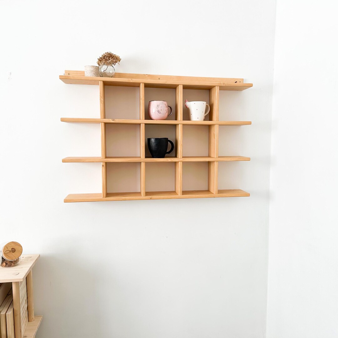 Wooden Mug Shelf Floating Wall Display Scandinavian Kitchen Organizer ...