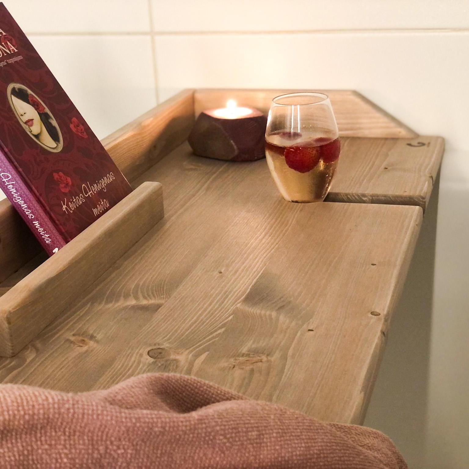 Minimalist Bath Caddy Tray for Tub Rustic Wood Bath Board With Wine ...