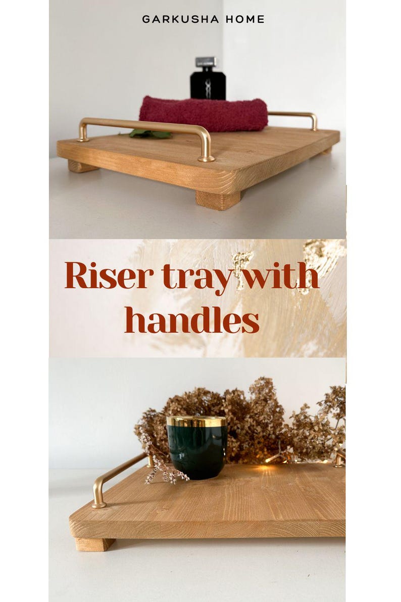 Wood Riser Tray With Handles Modern Countertop Tray Kitchen Sink Caddy ...