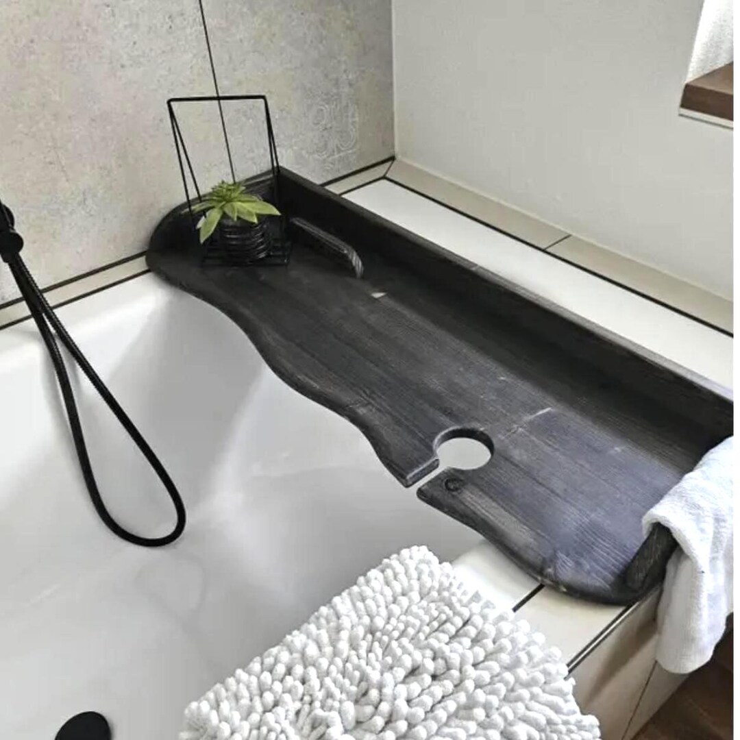 Live Edge Solid Wood Bath Caddy Minimalist Pine Bath Tray Personalized ...