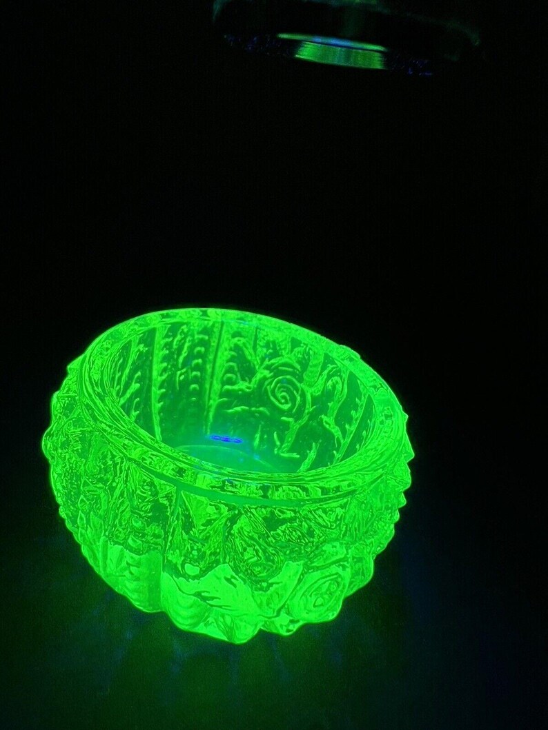 Vintage Uranium Vaseline Pressed Rose Pattern Salt Cellar - Etsy