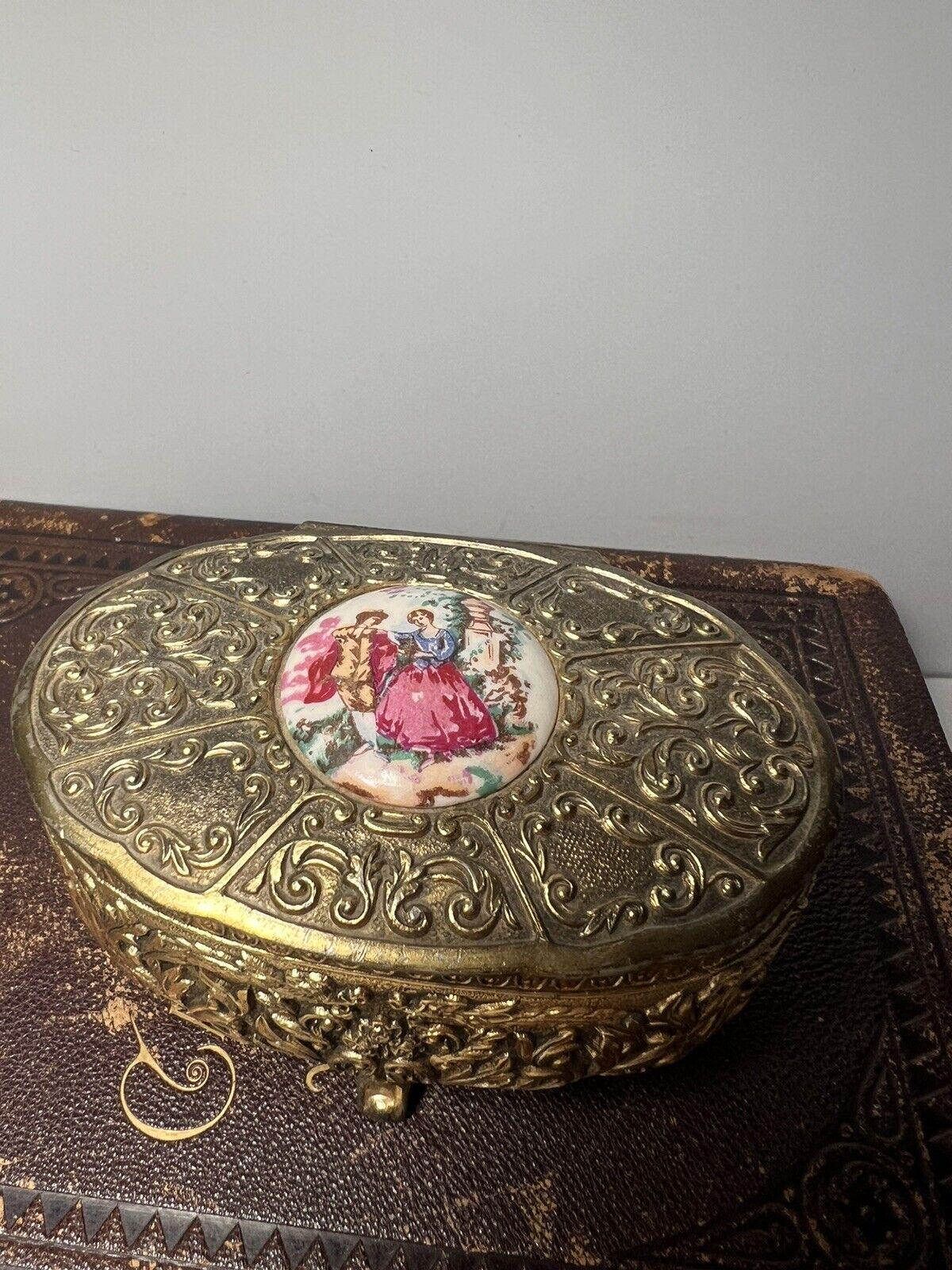 VTG Metal Ornate With Cameo Enamel Painting Jewelry Casket Box ...