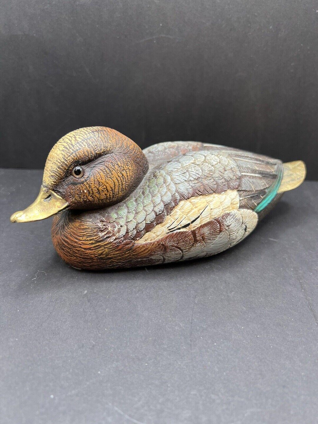 VTG Malevolty Italy Duck Figurine Brass Bill Brass Tail Glass Eyes ...