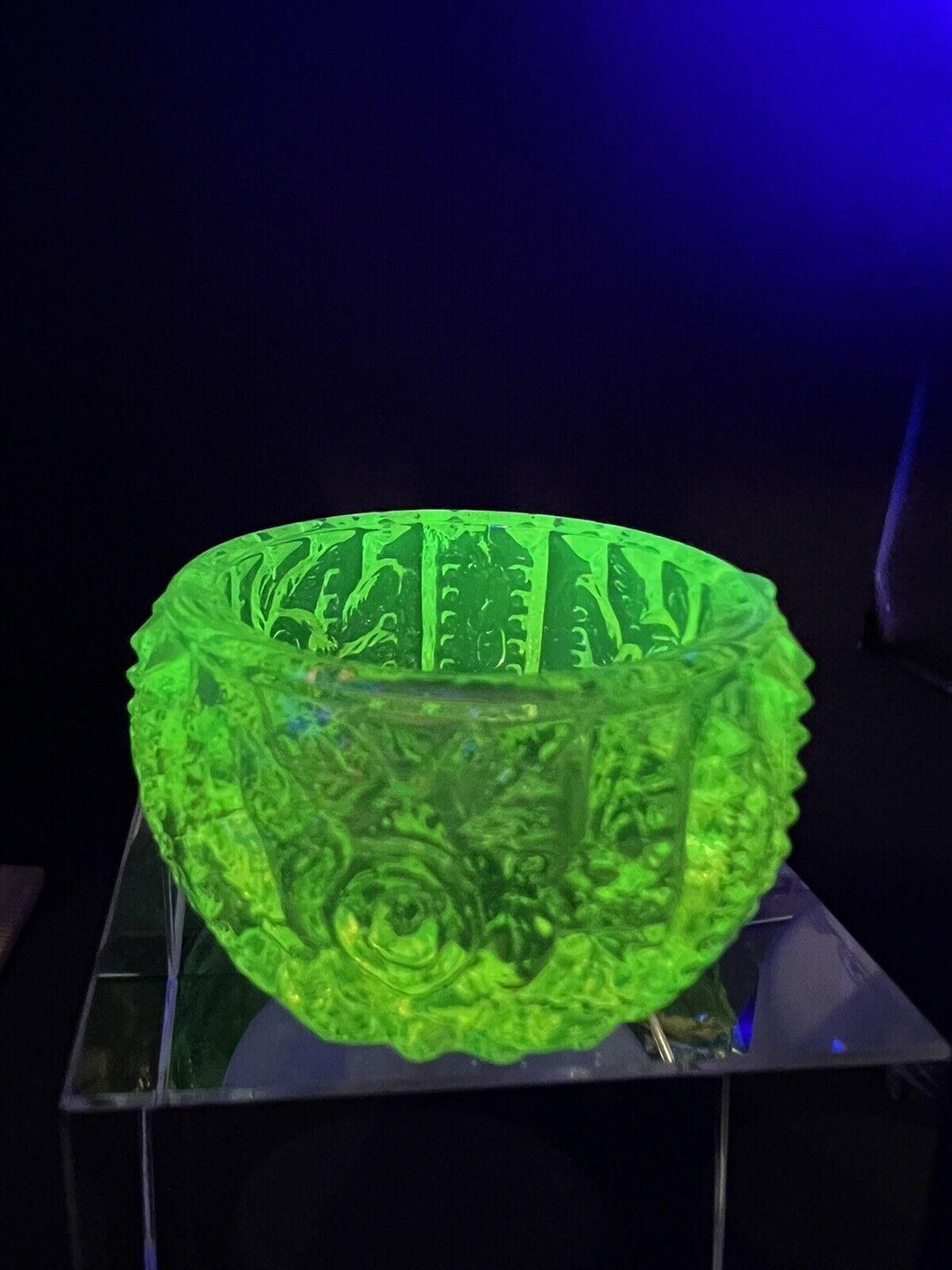 Vintage Uranium Vaseline Pressed Rose Pattern Salt Cellar - Etsy