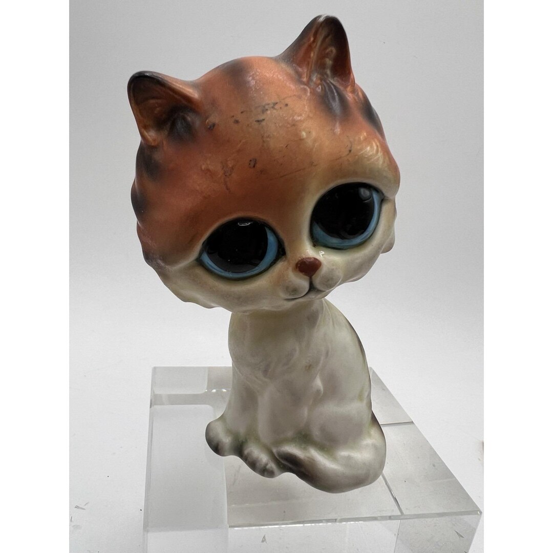 Vintage Lefton Big Eye Cat Figurine Japan Adorable Kitten Collectible ...