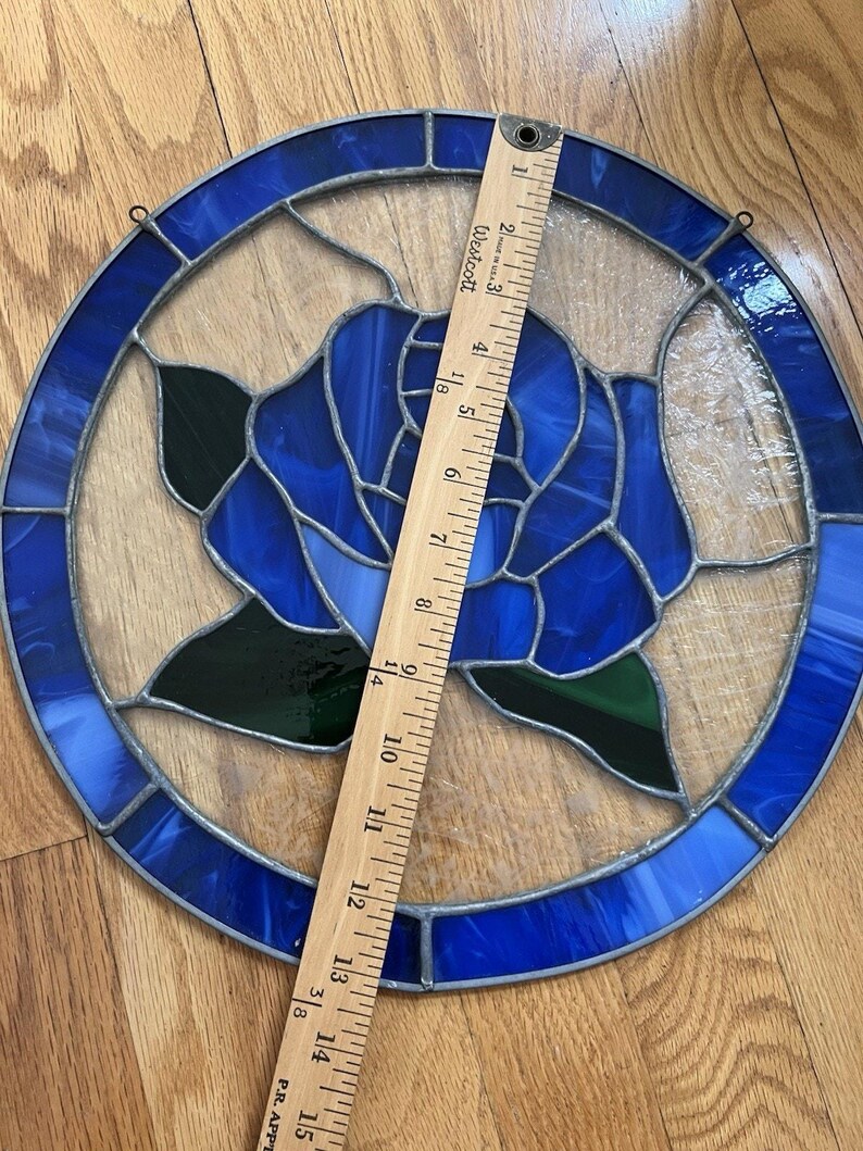 VTG Stained Glass Blue Rose Round Suncatcher - Etsy