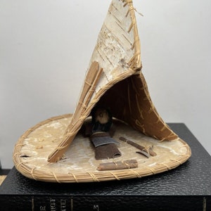 Native American Handmade Birch Bark Tipi Bear Figure Inside Vintage - Etsy