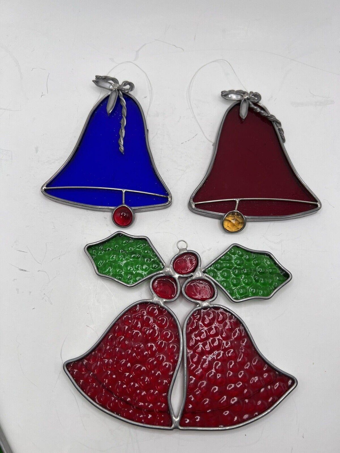 VTG Stained Glass Christmas Bells Suncatcher Ornaments Set of 3 - Etsy