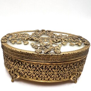 Antique Apollo Casket Jewelry Box Brass Ornate Floral Victorian 1920s ...