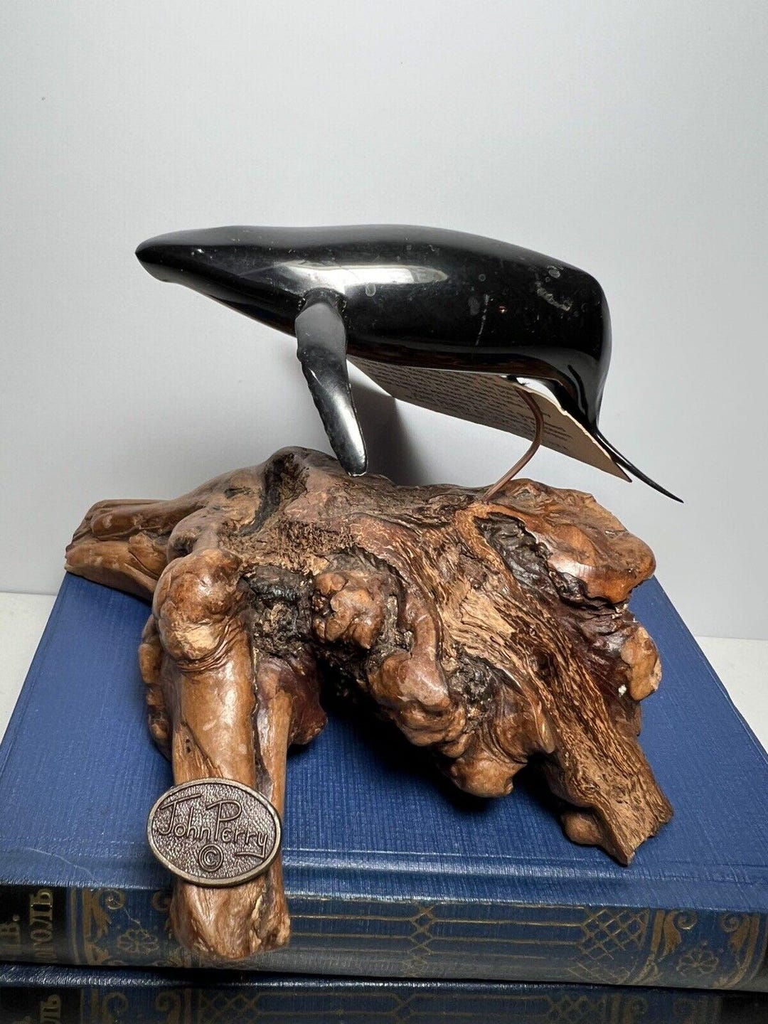 Sculpture by John Perry Black Whale on Burl Wood Base MCM - Etsy