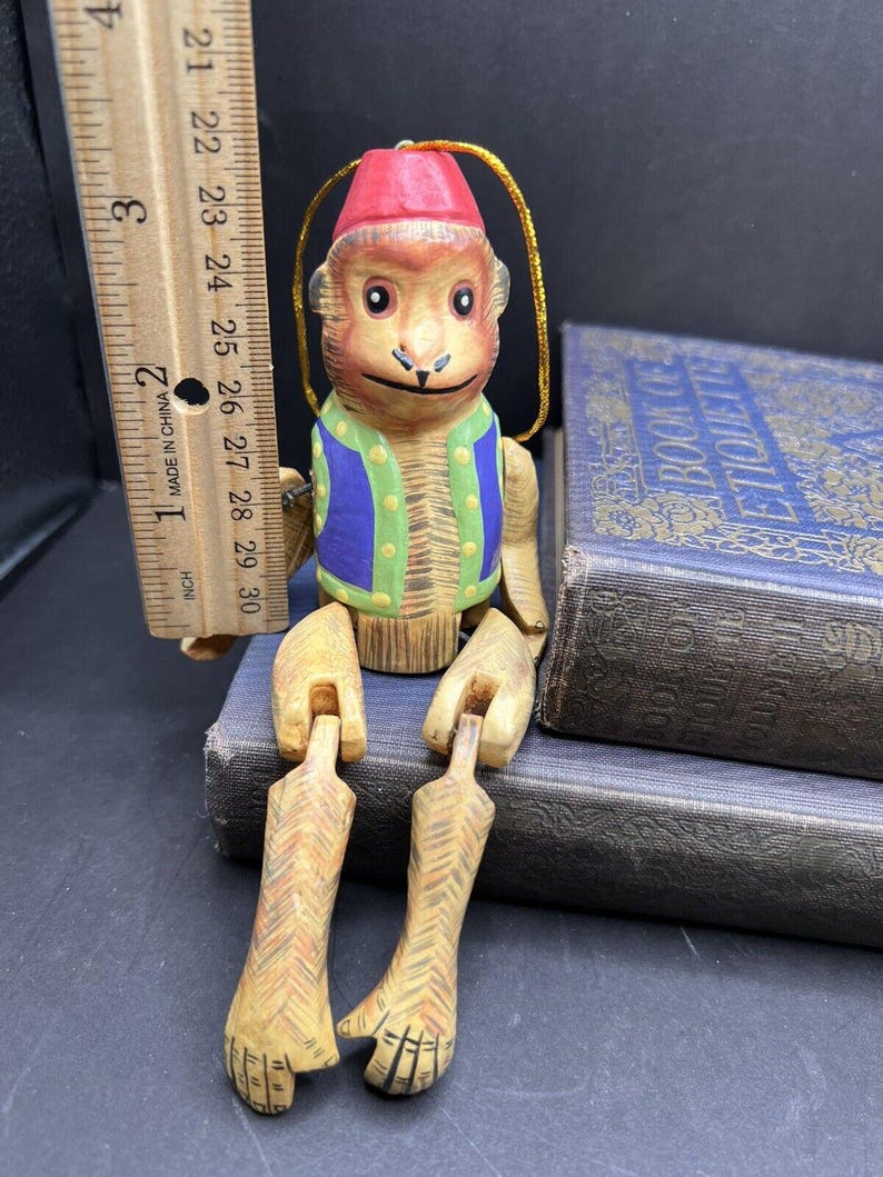 VTG Fez Monkey Puppet Shelf Sitter Hand Carved From Wood Hand Painted ...