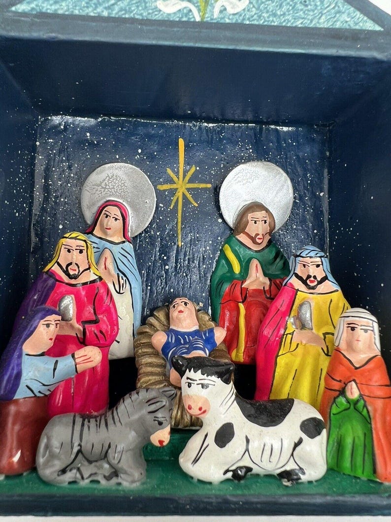 Folk Art Mini Nativity Christmas Shadow Box Hand Painted VTG Peru - Etsy