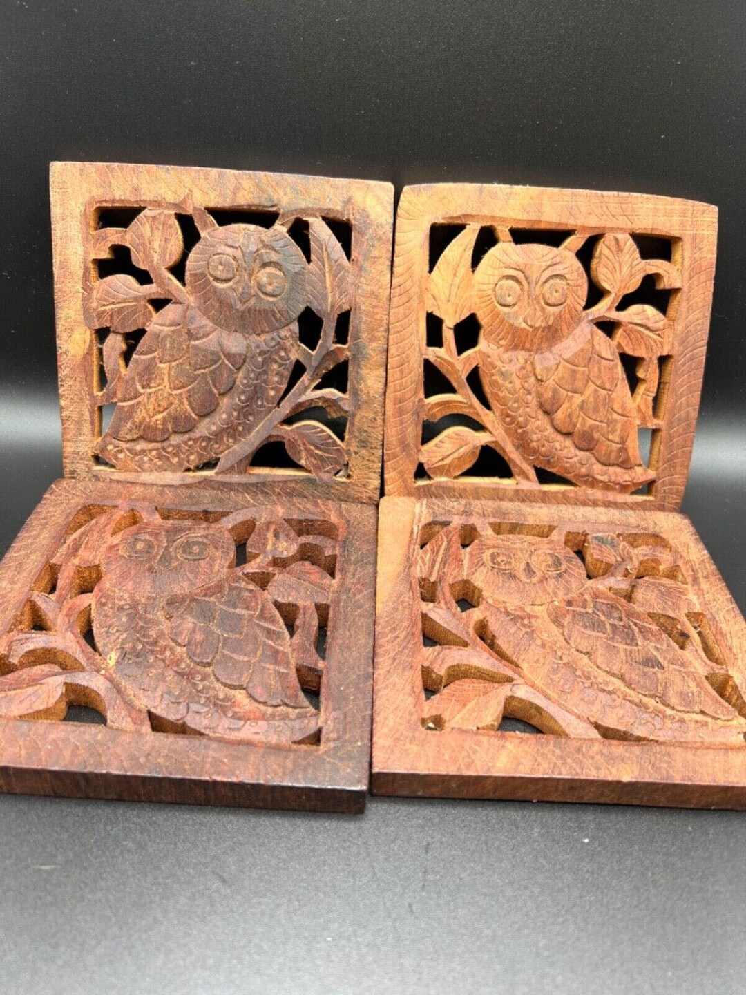 Vintage Owl Wood Plaques Coasters Set of 4 - Etsy