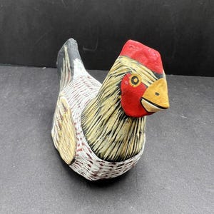 Paper Mache Chicken Hand Painted Folk Art Farm House Kitchen Decor ...