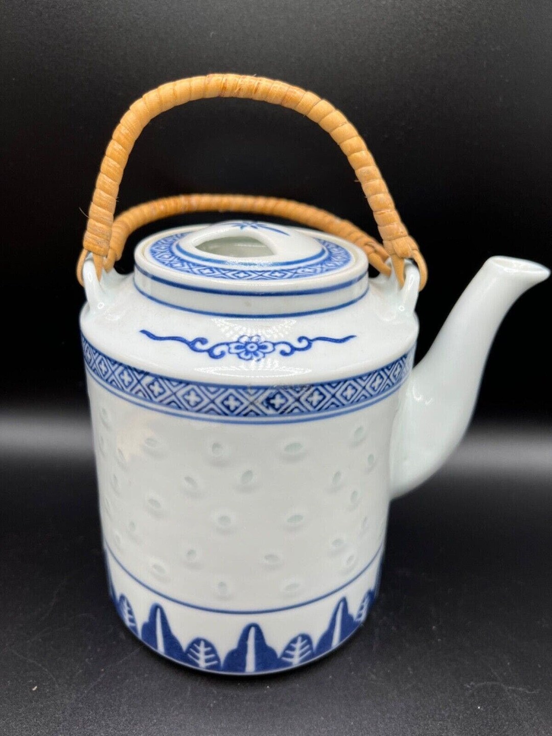 Vintage Chinese Blue & White Rice Pattern Teapot - Etsy